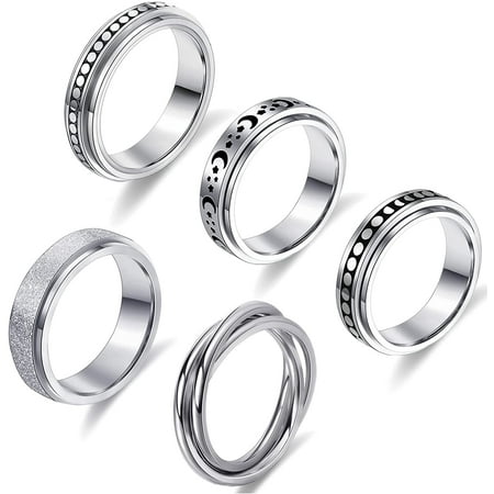 BMMYE 5 Pcs Stainless Steel Spinner Rings for Women Mens Spining Fidget ...