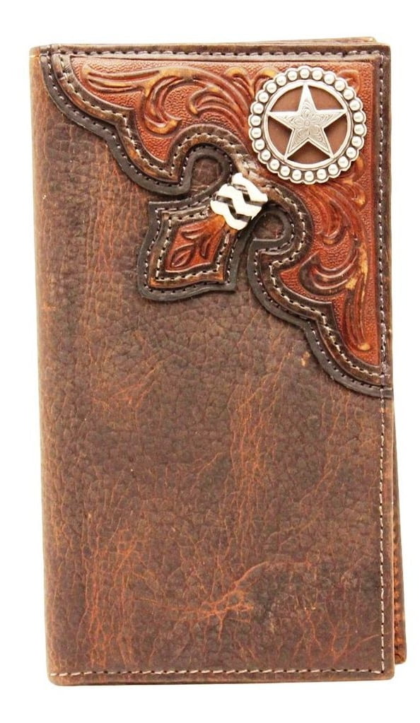 Nocona Western Wallet Mens Rodeo Checkbook Star Tooled Brown N5425402 ...