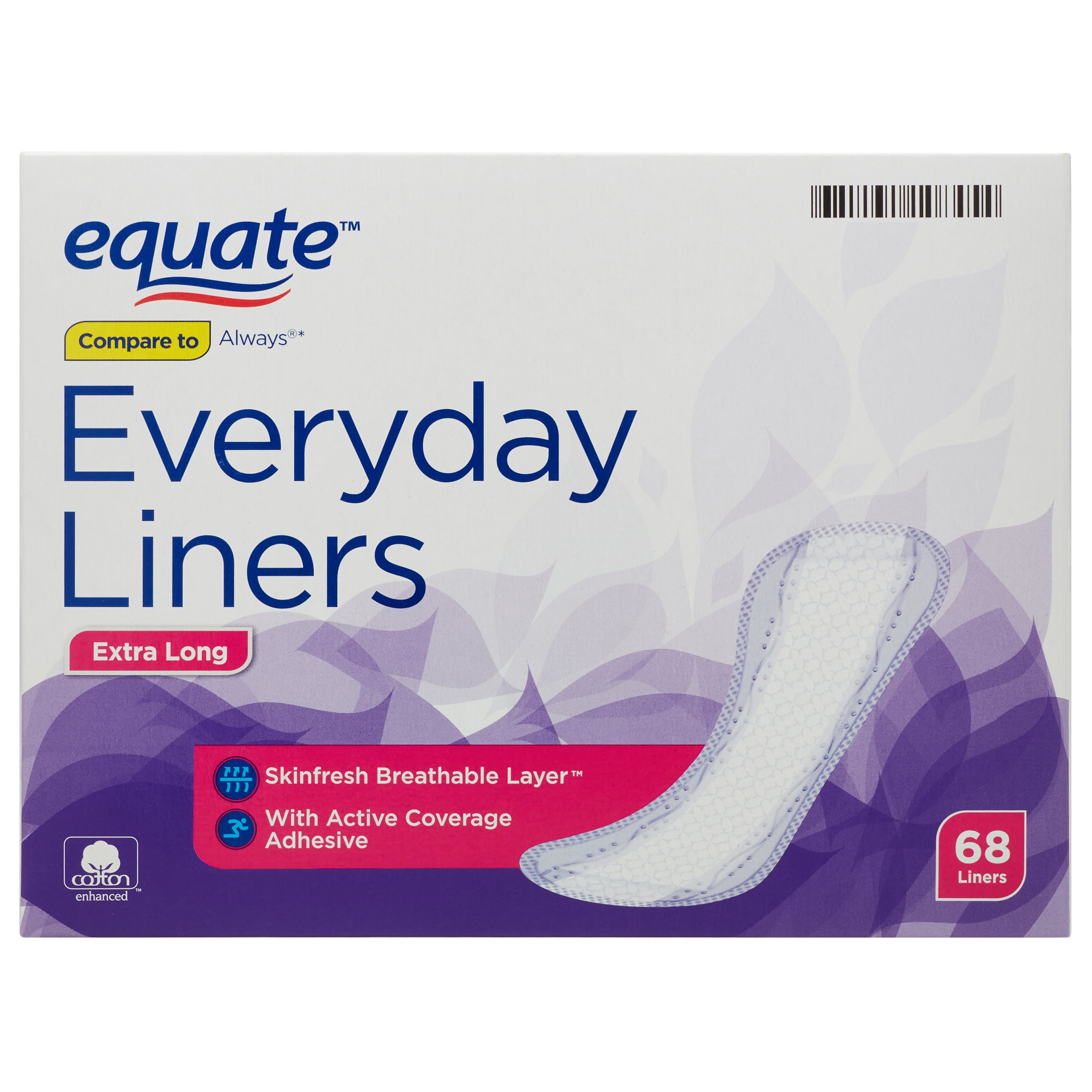 Equate Everyday Liners, Extra Long Unscented, 68 ct - Walmart.com