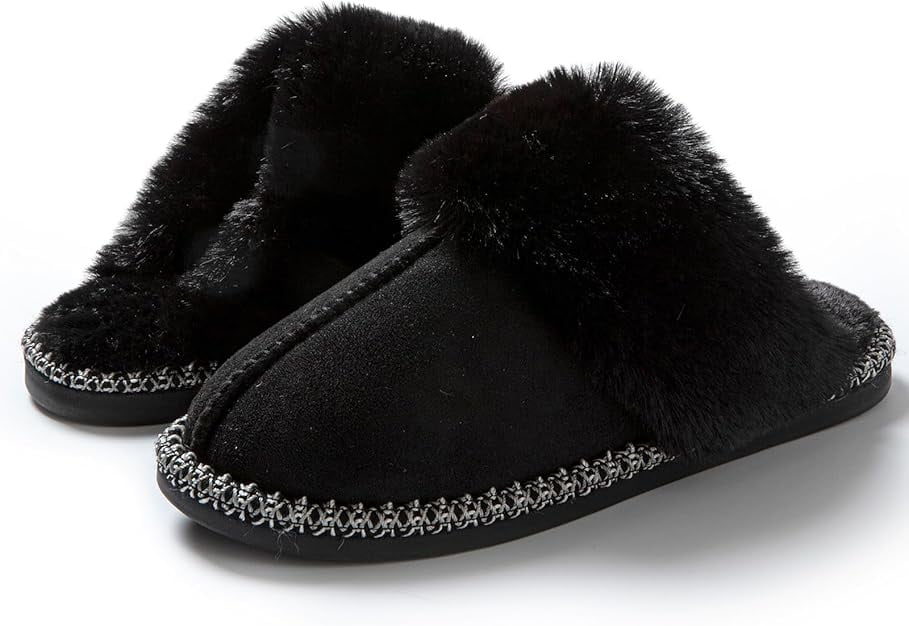 Classic Scuff Slippers for Women with Ultra-long Faux Rabbit Fur Fleece ...