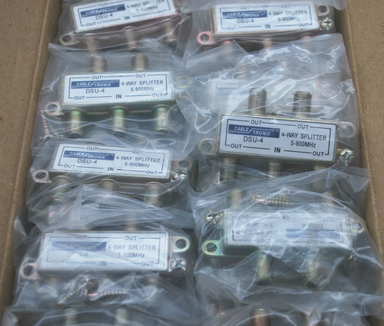 LOT 20 NEW 4-WAY CABLE TV CABLETRONIX DSU-4 SPLITTER 5-900MHZ 4 OUTPUTS ...