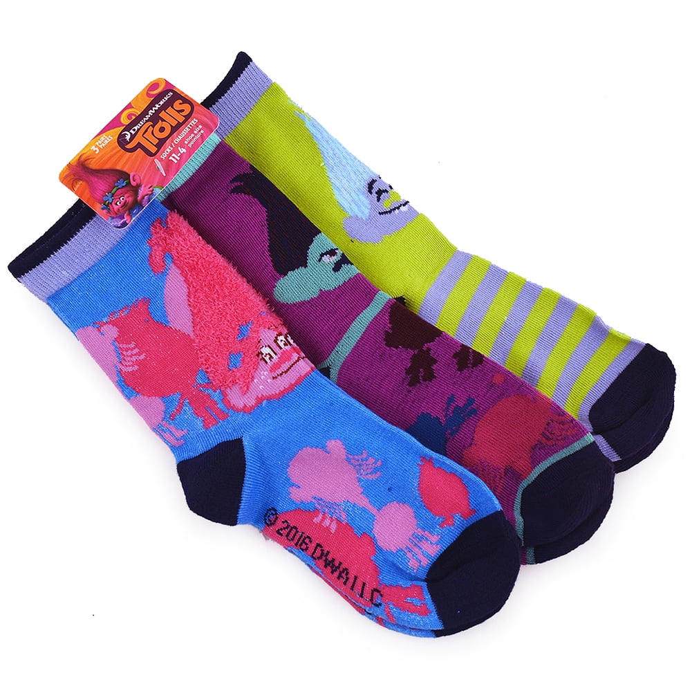 Trolls Girls Crew Socks - 3 Pairs - Size 13-4 - Walmart.com