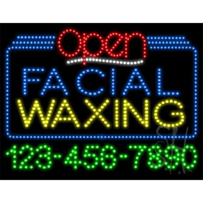 Everything Neon Facial Waxing Open with Phone Number Animated LED Sign ...