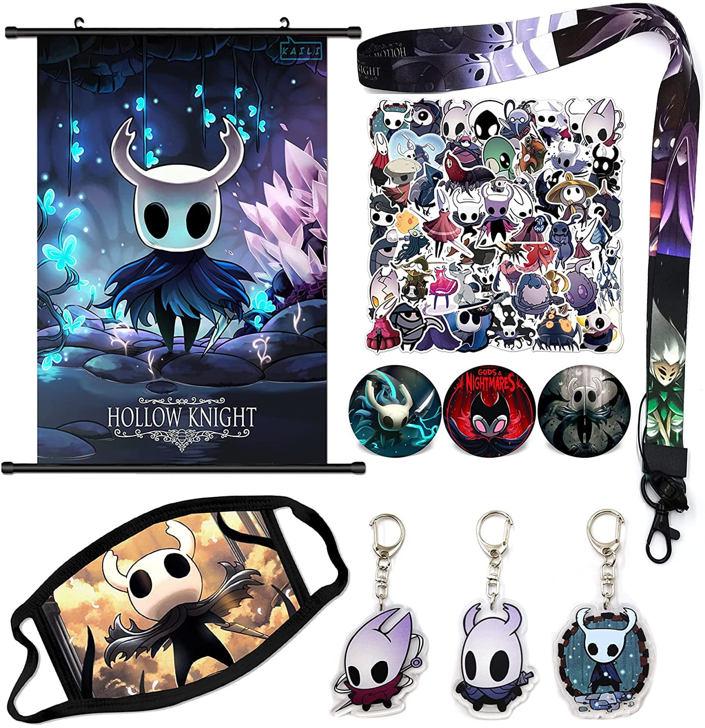 Hollow Knight gift Merch,Including Poster,Stickers,Keychain,Pins, Mask ...