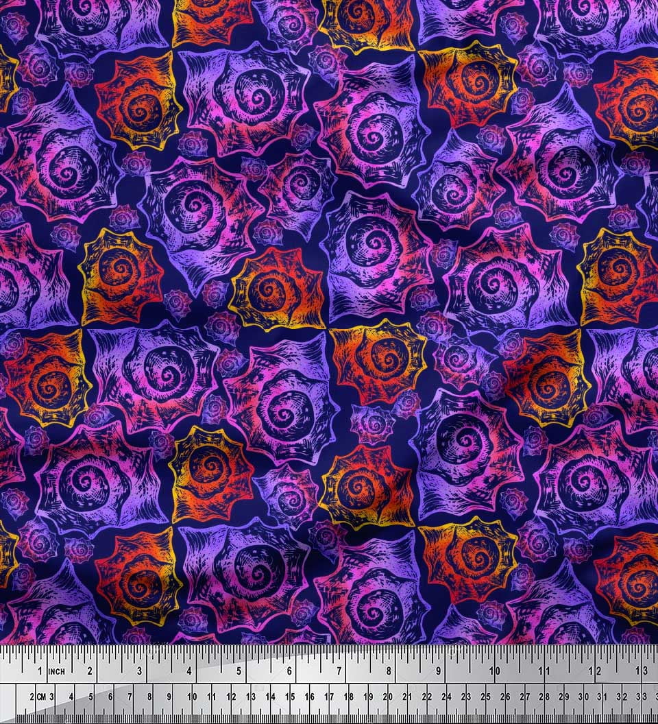 Soimoi Blue Crepe Silk Fabric Shells Ocean Print Fabric by the Yard 42 ...
