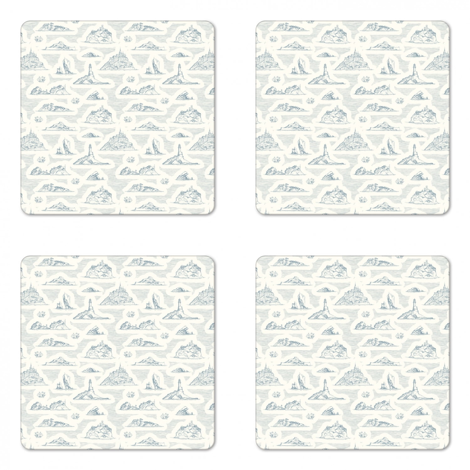 Travel Coaster Set of 4, Marine Adventure Themed Sketchy Drawn Vintage ...