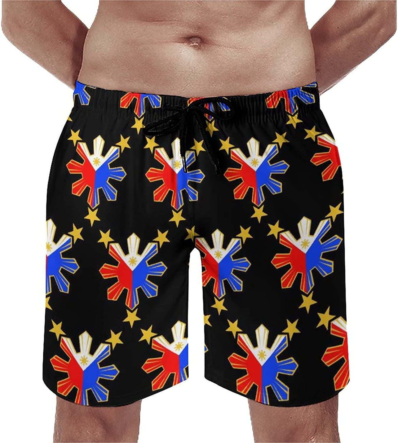 Men's Pinoy-Filipino-Flag-Stars-and-Sun Quick Dry Board Shorts with ...