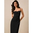 Black Spaghetti Strap Fitted Midi Dress With 3D Floral Appliqué For ...