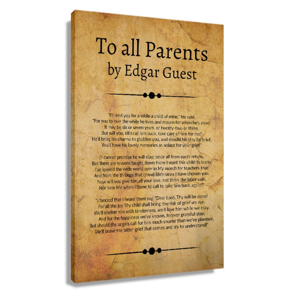 To All Parents Poem Wall Decor Edgar Guest Quotes Wall Art Poetry ...