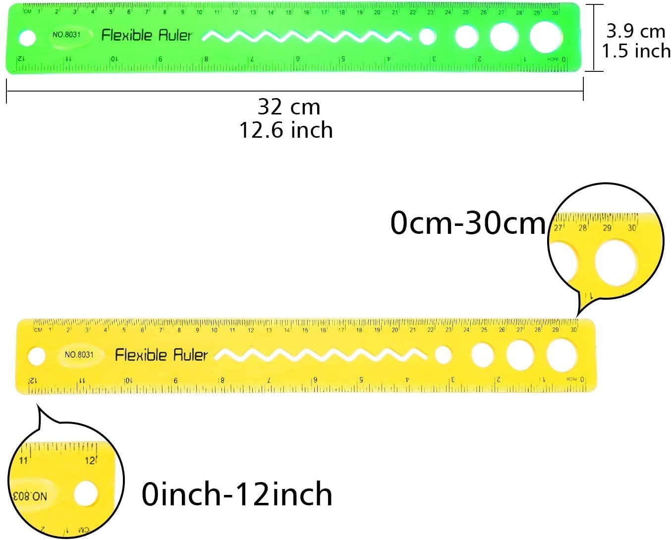 Flexible Rulers 12 Inch 4 Pieces Student Transparent Rulers for School ...