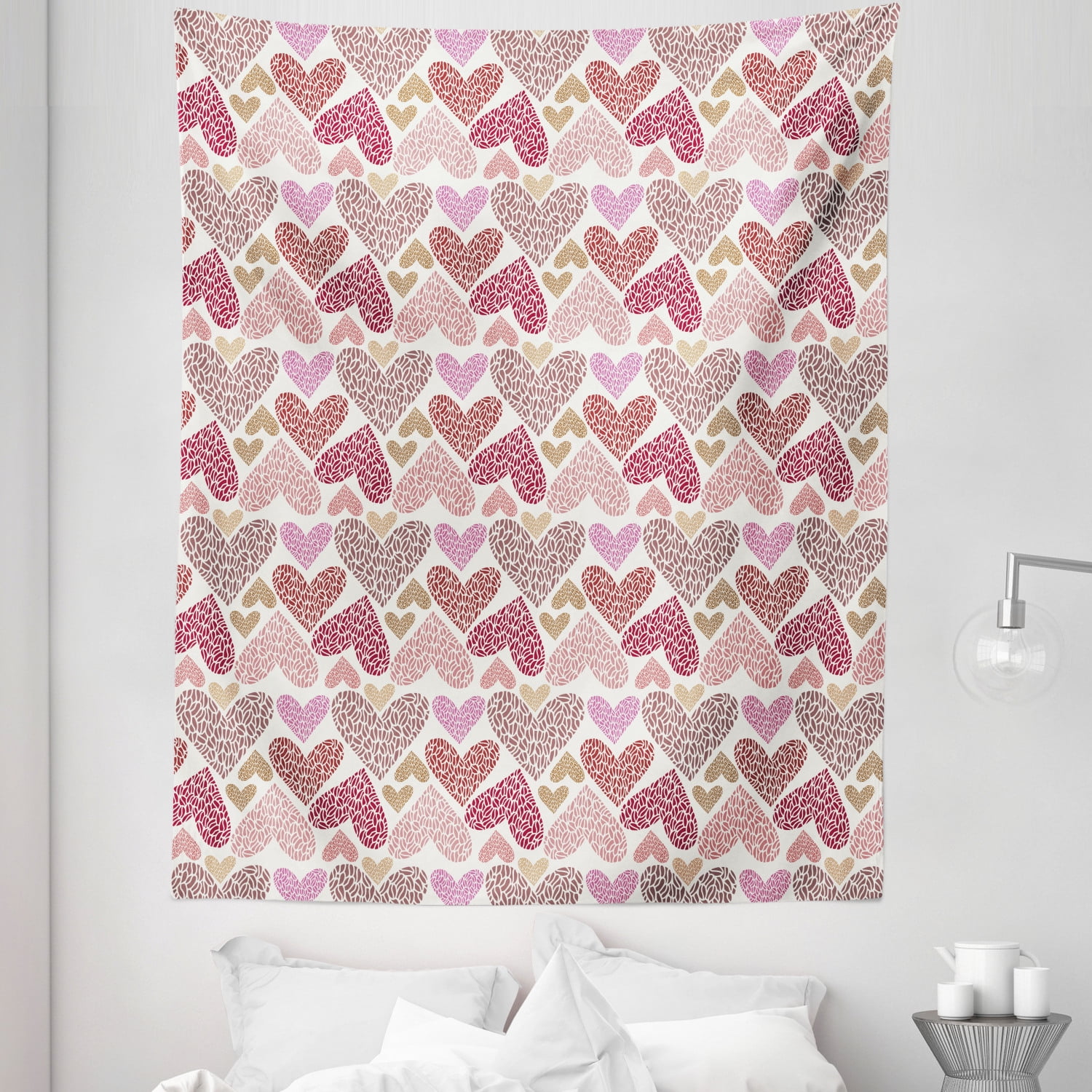 Valentine's Day Tapestry, Pattern of Ornamental Heart Shapes Scattered ...