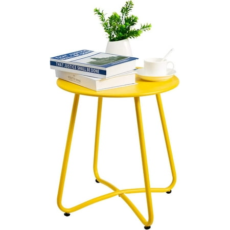 Small Round Patio Metal Side Snack Table, Accent Anti-Rust Steel Coffee ...