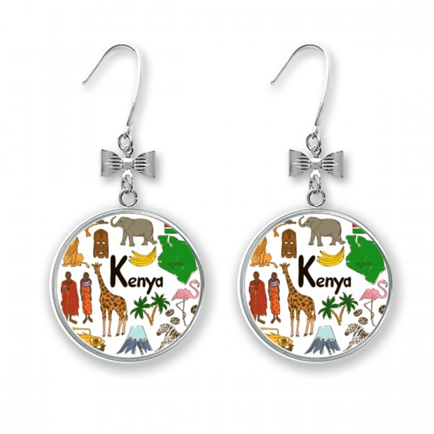 Kenya Landscap Animals National Flag Bow Earrings Drop Stud Pierced ...