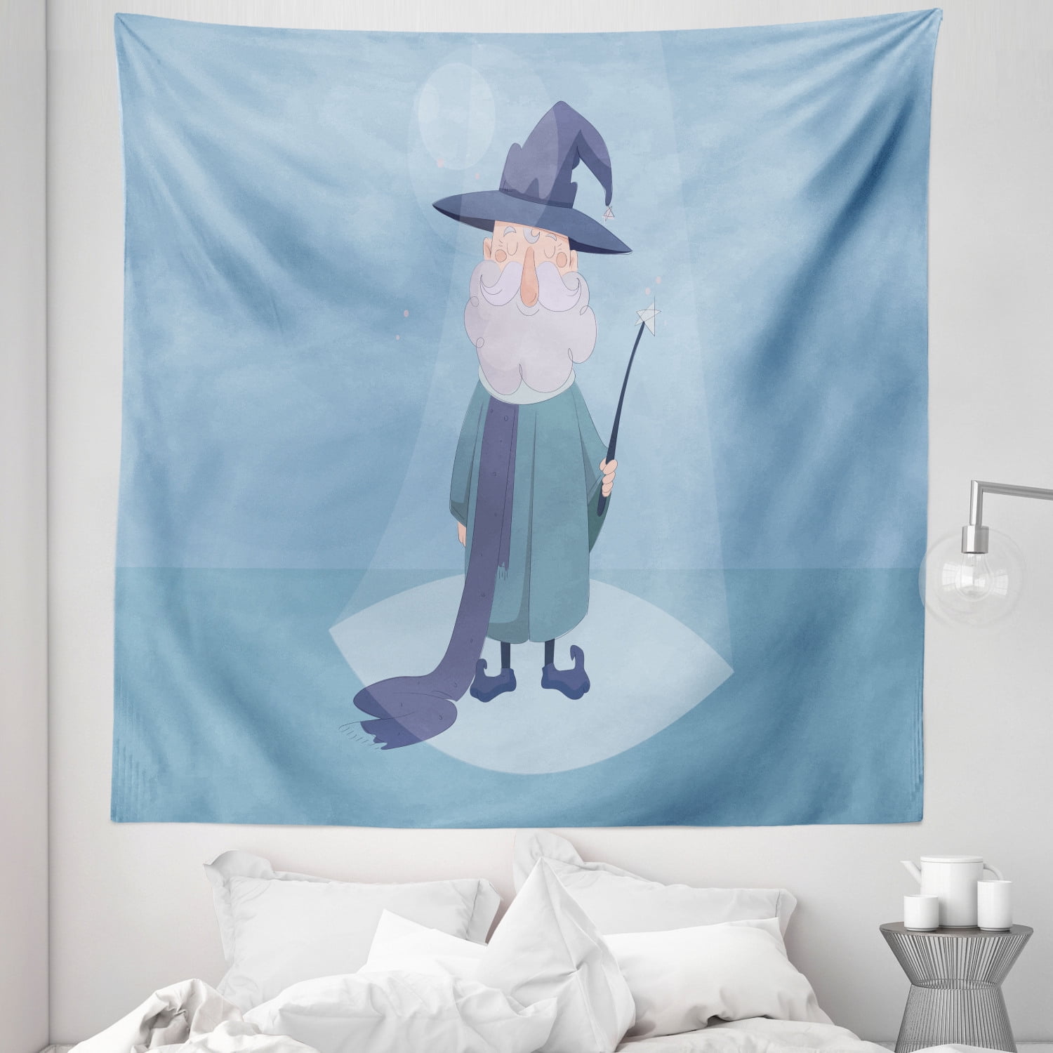 Wizard Tapestry, Wizard Holding a Magic Wand in His Hand and Smiling on ...