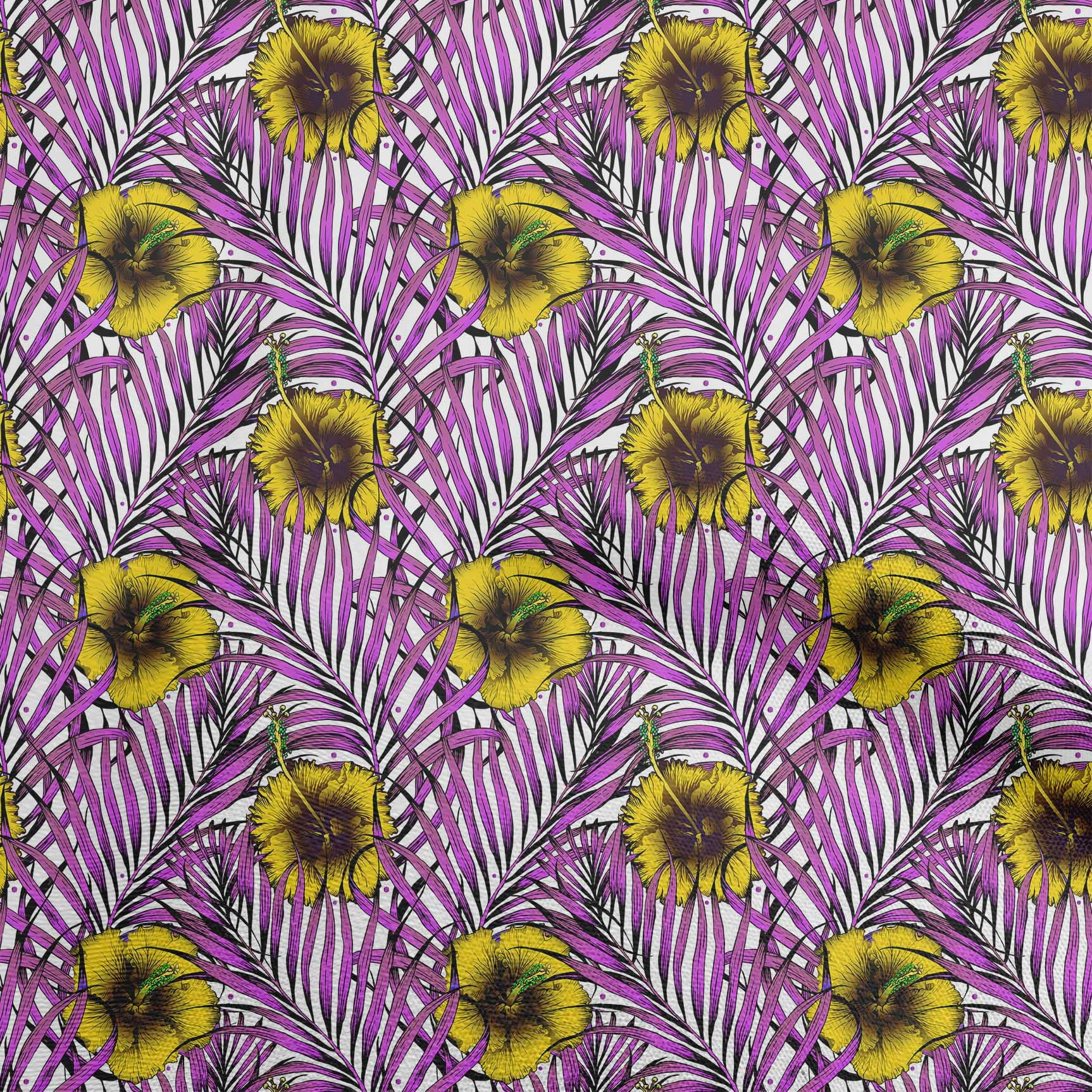 oneOone Silk Tabby Medium Yellow Fabric Tropical Sewing Material Print ...