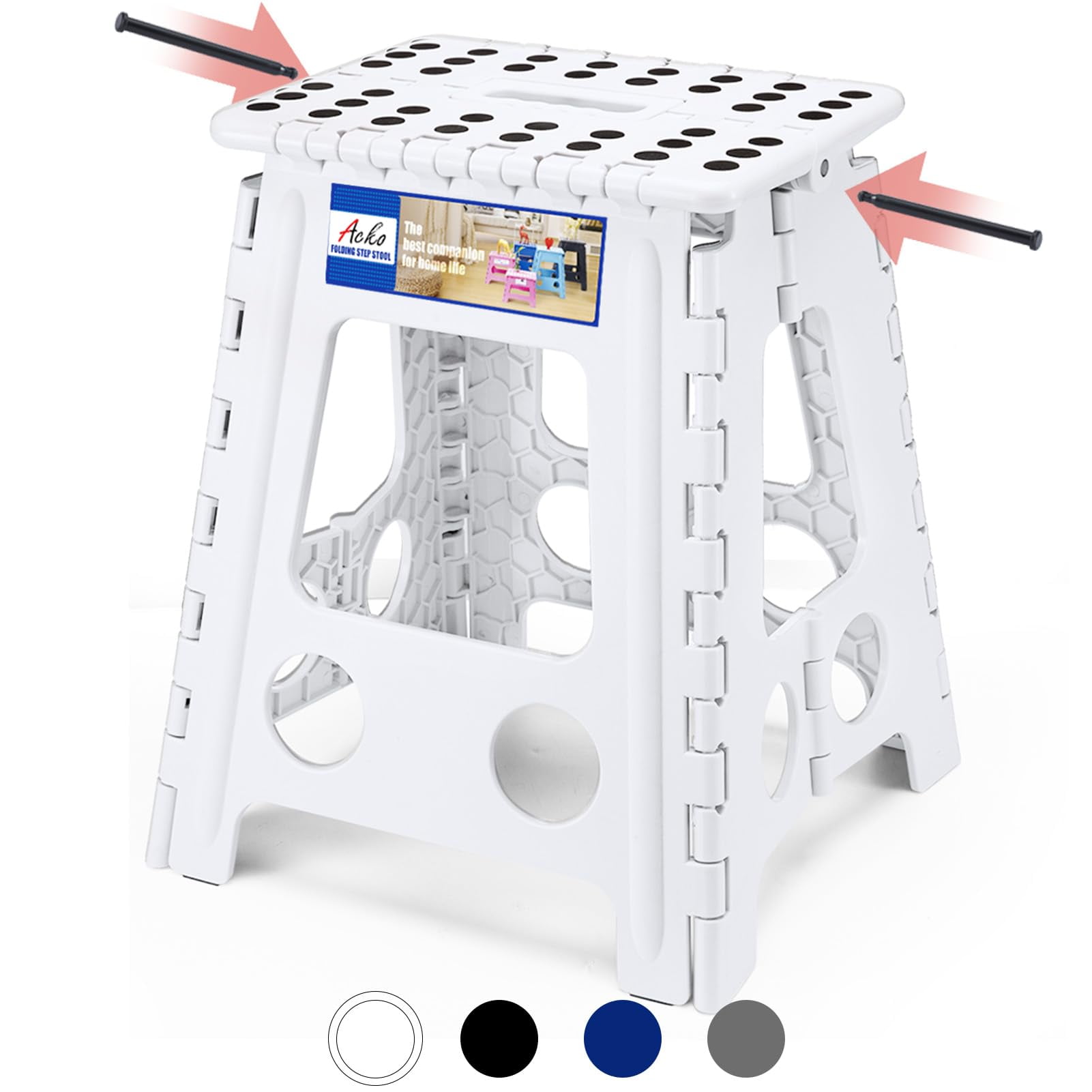 ACKO Folding Step Stool Foldable 16 Inch Stool 400 lbs Capacity Plastic Stools for Adults and Kids Collapsible Stool for Kitchen Stepping Stool with