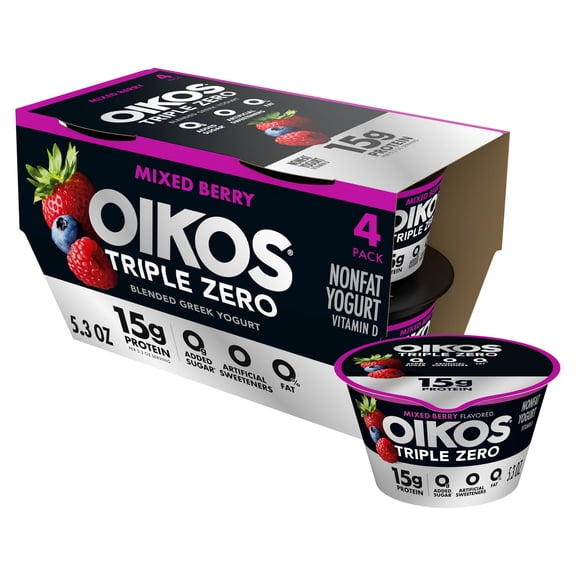 Oikos Triple Zero 18g Protein, 0g Added Sugar, Plain Greek Nonfat ...