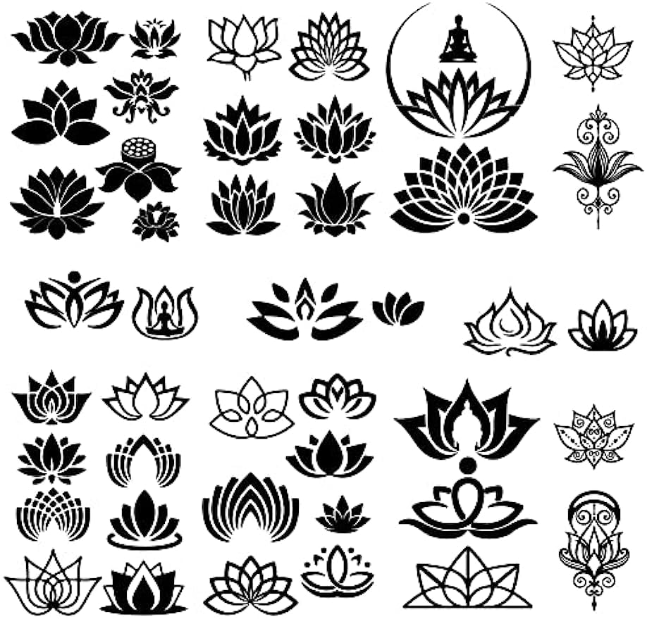 1set Wall Decals Lotus Stickers Black Flower Window Stickers Waterproof ...