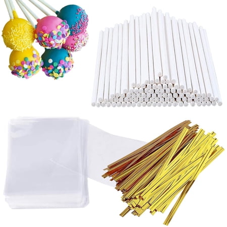 300 Pcs Cake Pop Sticks And Wrappers Kit, Including 100ct 6-inch Paper ...