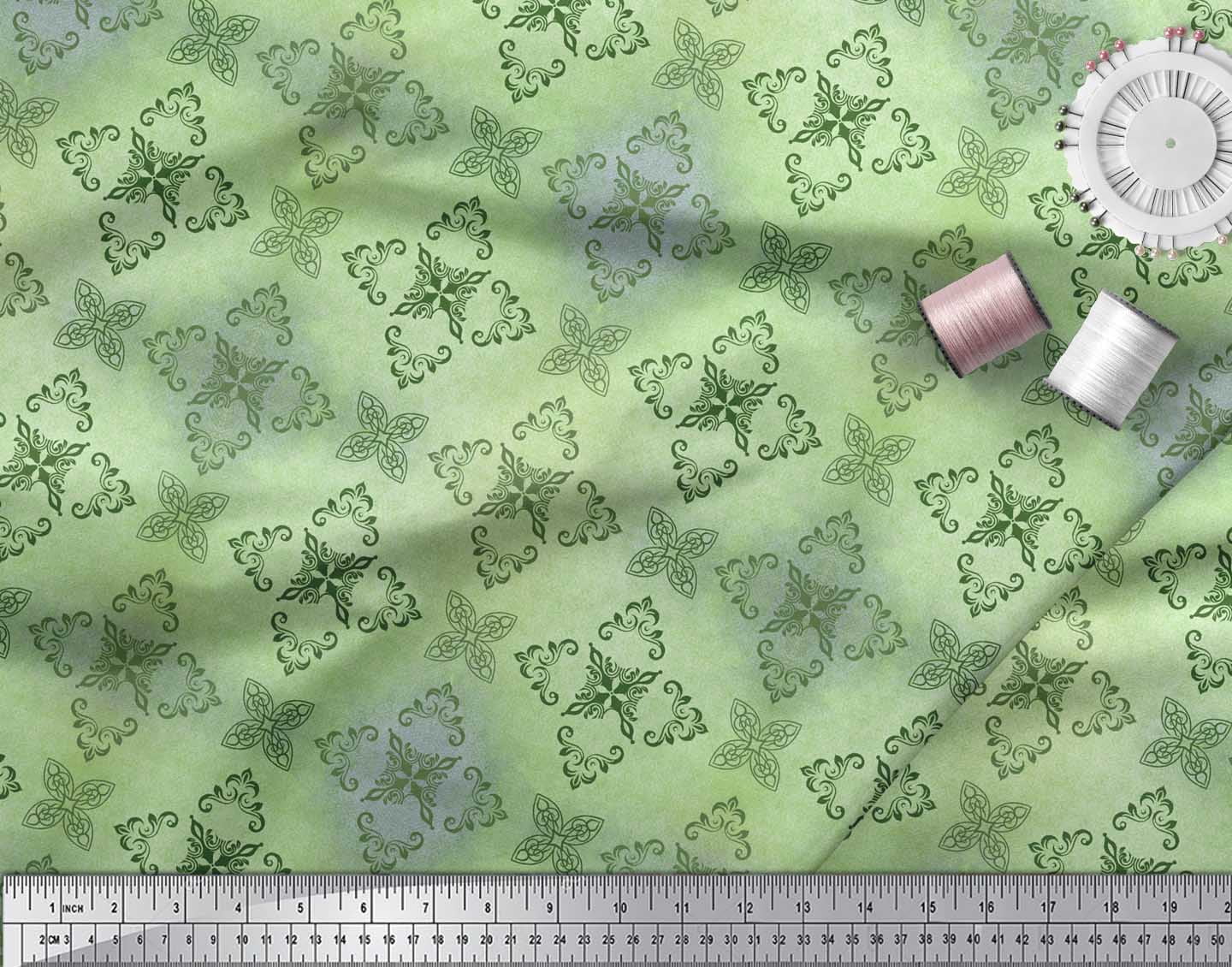 Soimoi Rayon Crepe Fabric Texture & Damask Ethnic Print Fabric by the ...