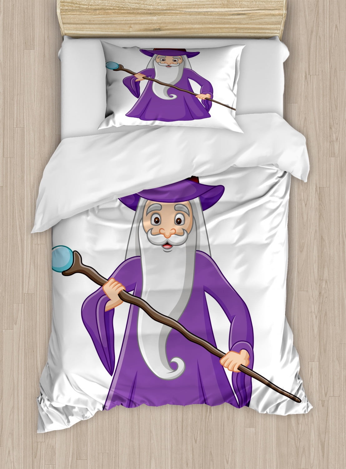Magician Duvet Cover Set Twin Size, Old Wizard Character with Magic ...