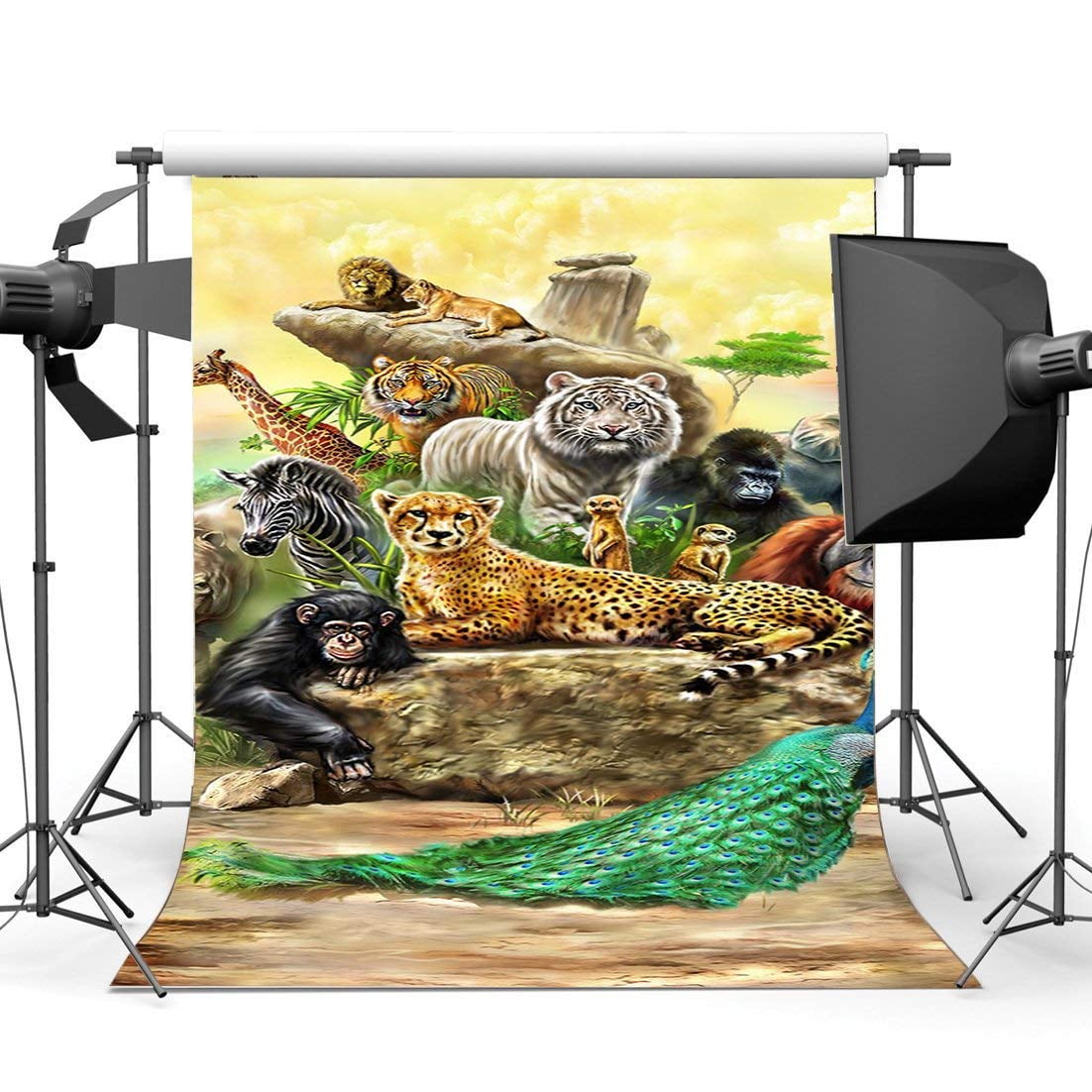 ABPHOTO Polyester 5x7ft Zoo Backdrop Animals World Backdrops Tiger Lion ...