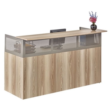 Esquire Glass Top Reception Desk 79"W x 63"D Mahogany Laminate/Silver ...