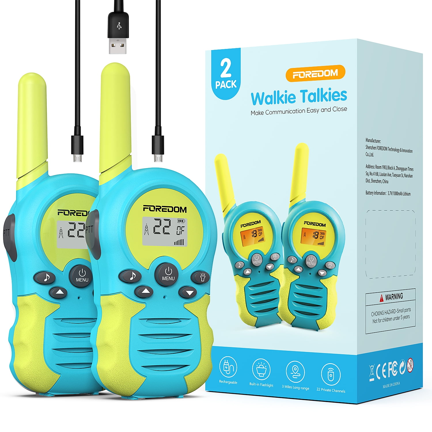 FOREDOM FD688 Rechargeable Walkie Talkies for Kids Long Range with ...