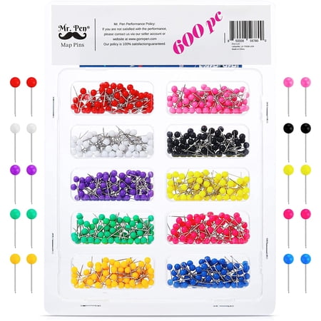 Mr. Pen- Map Pins, Map Push Pins, Pack of 600, Map Tacks, 10 Assorted ...