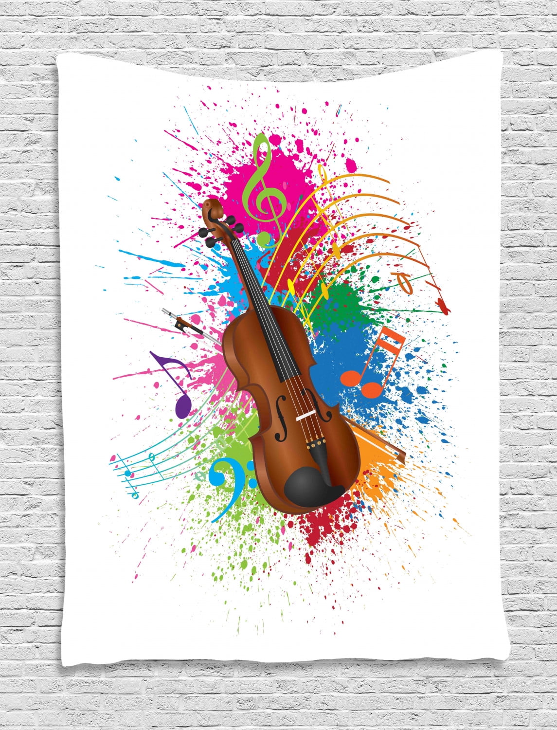 Music Tapestry, Color Splashes Violin Treble Chef Musical Notes Digital ...