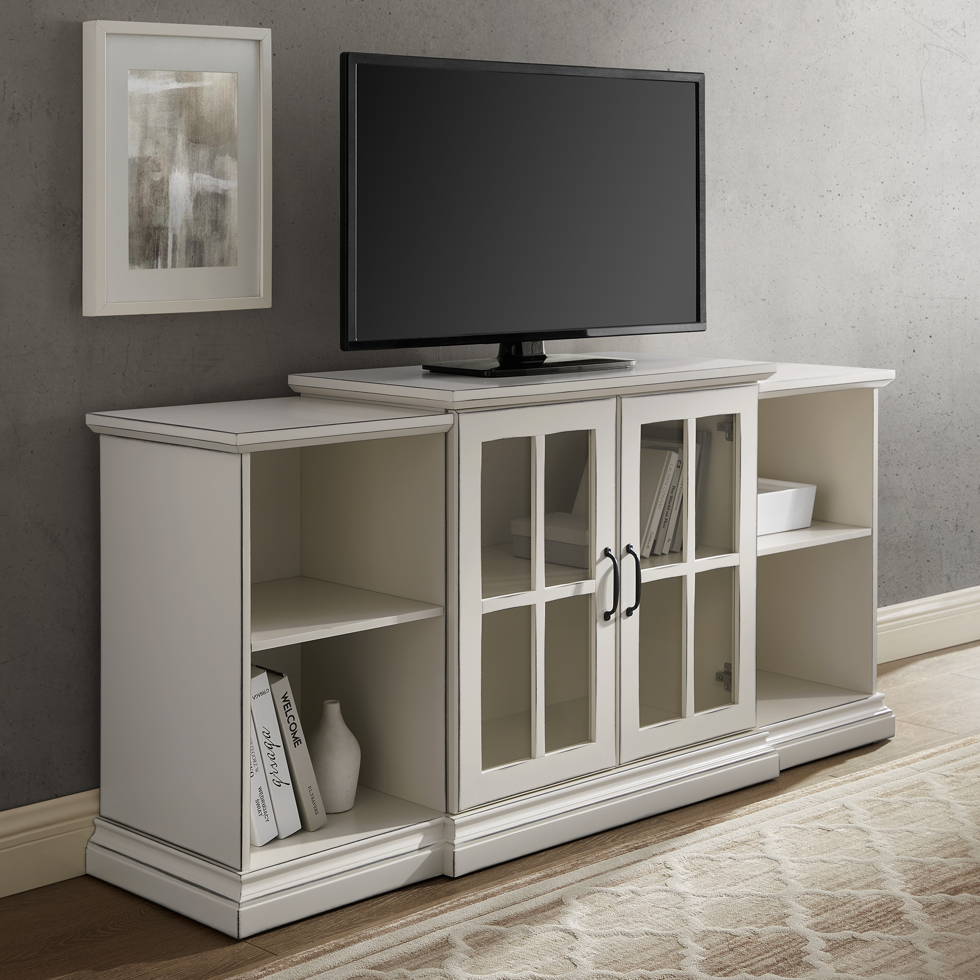 Manor Park Classic Tiered TV Stand for TVs up to 65", Antique White ...