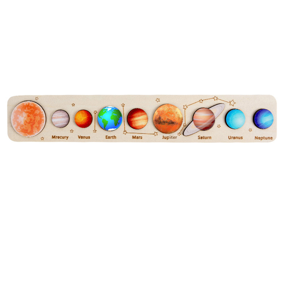 New Montessori Wooden Toys Eight Planets Puzzle Earth Sun Solar System ...