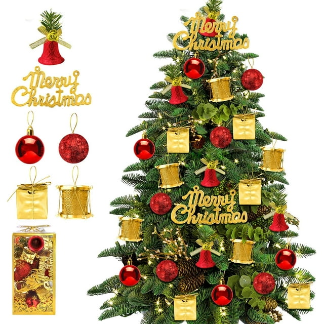 32PCS Christmas Tree Ornament Decoration Set Red Green Gold Christmas ...