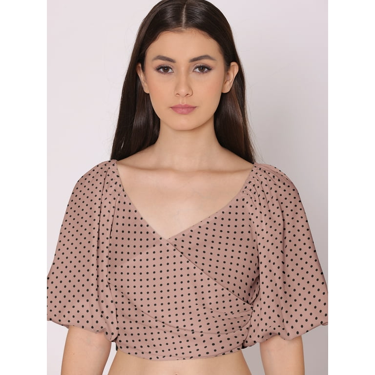 DressBerry Women's Printed Crop Top Blouse Balloon Sleeves DressBerry Women's Printed Crop Top Blouse Balloon Sleeves