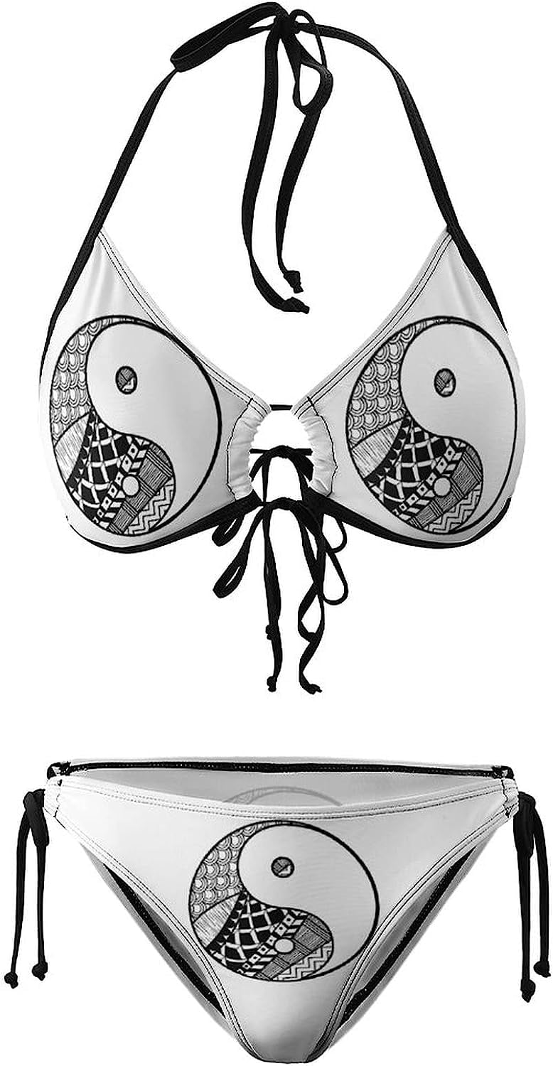 Yin Yang Black And White Bikini Sets Halter Triangle Tie Side Two Piece