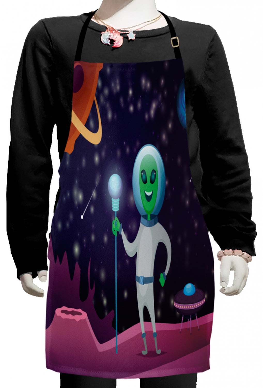 Alien Kids Apron, Cosmic Space Background with Funny Character Outer ...
