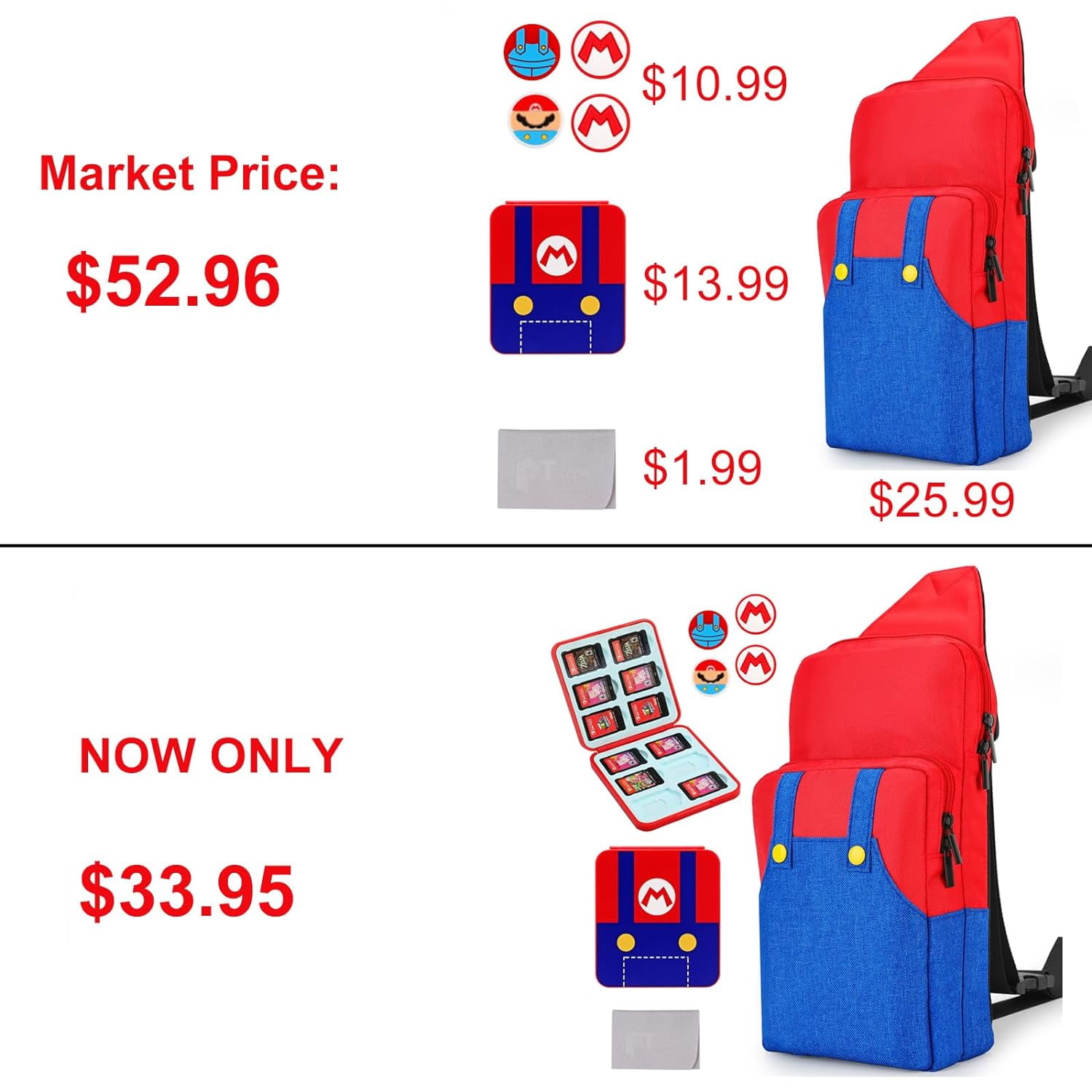 Super Mario Nintendo Switch OLED Crossbody Shoulder Console Carrying Travel Bag with Game Card Case and Thumb Grips Walmart