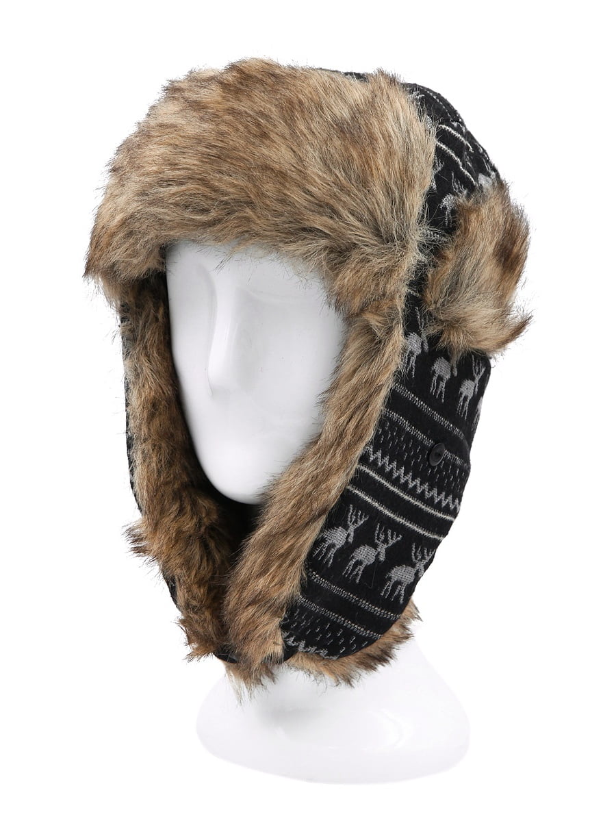 Warm Winter Reinedeer Faux Fur Trapper Ski Snowboard Hunter Hat ...