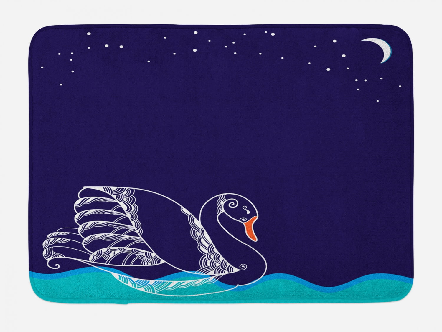 Swan Bath Mat, Silhouette of Big Winged Swan Floating on Waves in Lake ...