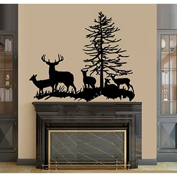Decal ~ DEER FAMILY: BUCK, DOE, AND THREE FAWNS #2 ~ WALL DECAL, LARGE ...