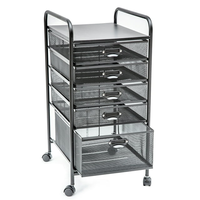 Pro Space Rolling File Cabinet with 5-Drawer Metal Wire Mesh Storage ...