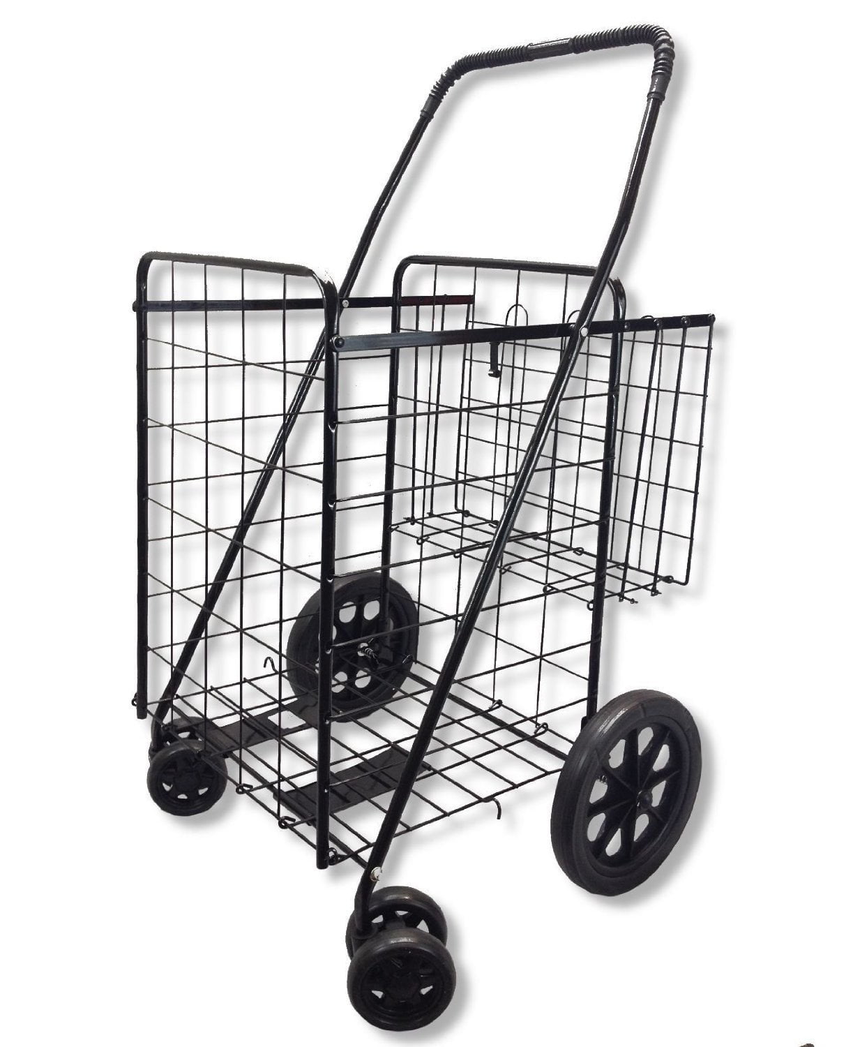 2 Folding Shopping Carts DOUBLE BASKET SWIVEL Wheel Jumbo 360 Easy ...