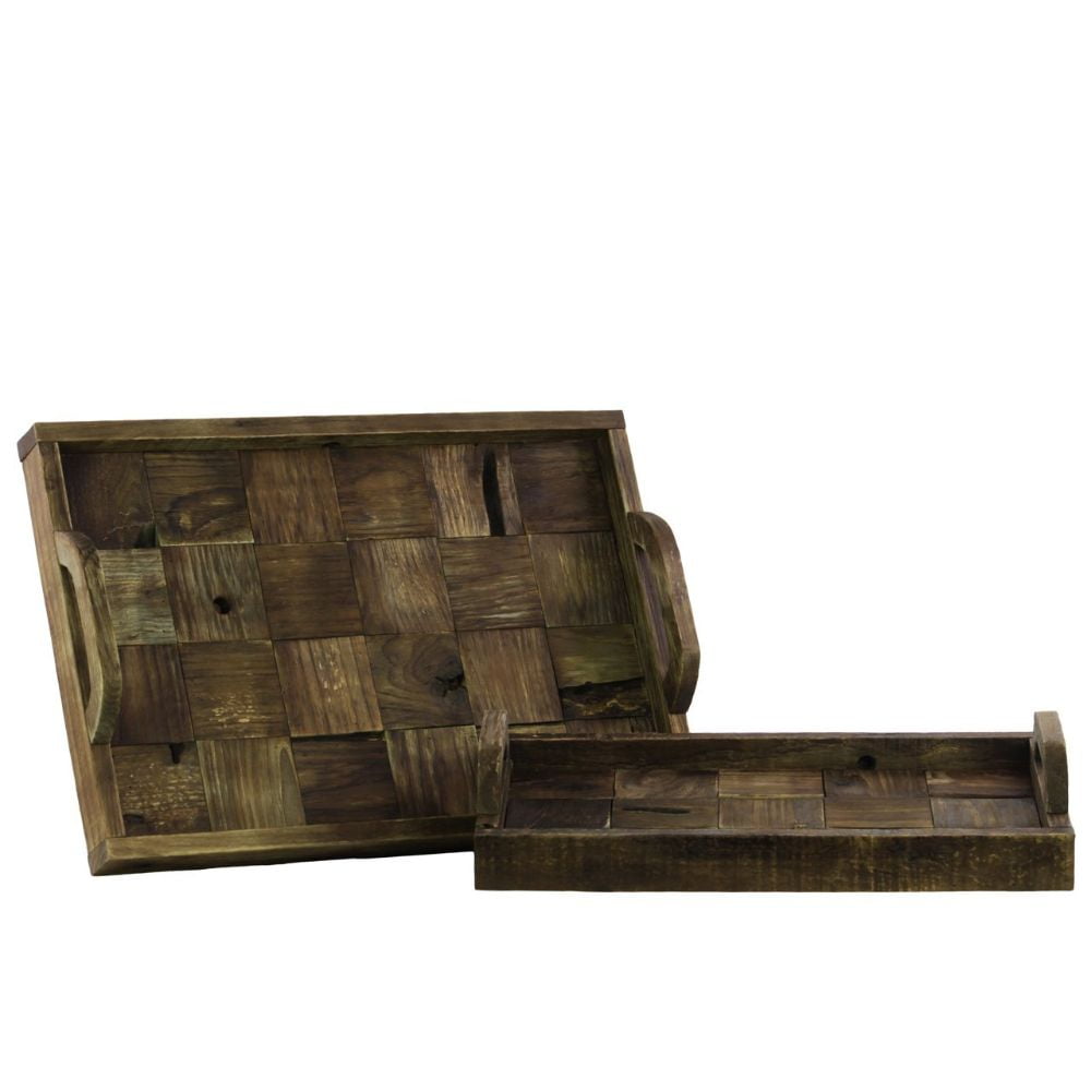 25615 Wooden Tray Set Of Two - Natural Wood - Walmart.com