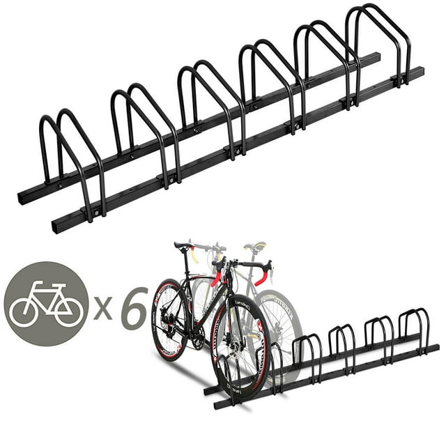 Gymax 6 Bike Bicycle Stand Parking Garage Storage Cycling Rack Black ...