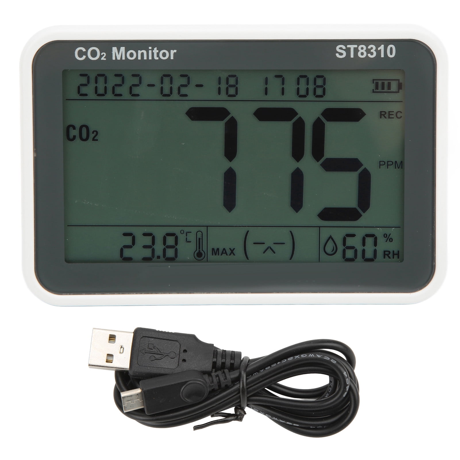 Detector de dióxido de carbono, ST8310 LCD Monitor de calidad del aire Detector de dióxido de ...