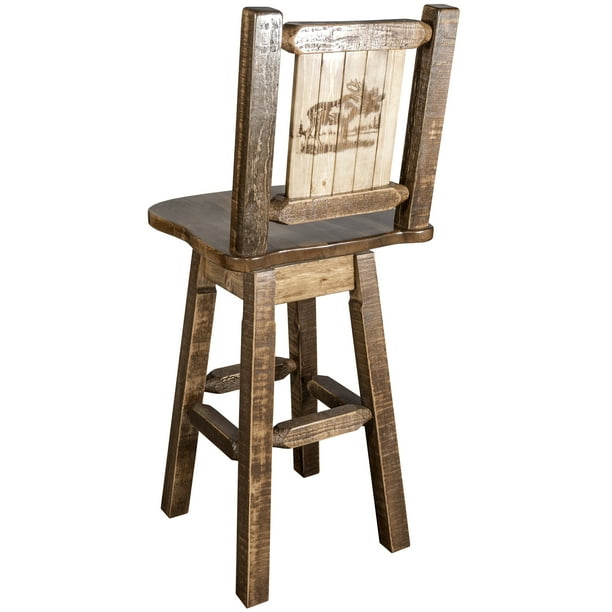 Homestead Collection Barstool w/ Back & Swivel w/ Laser Engraved Moose ...