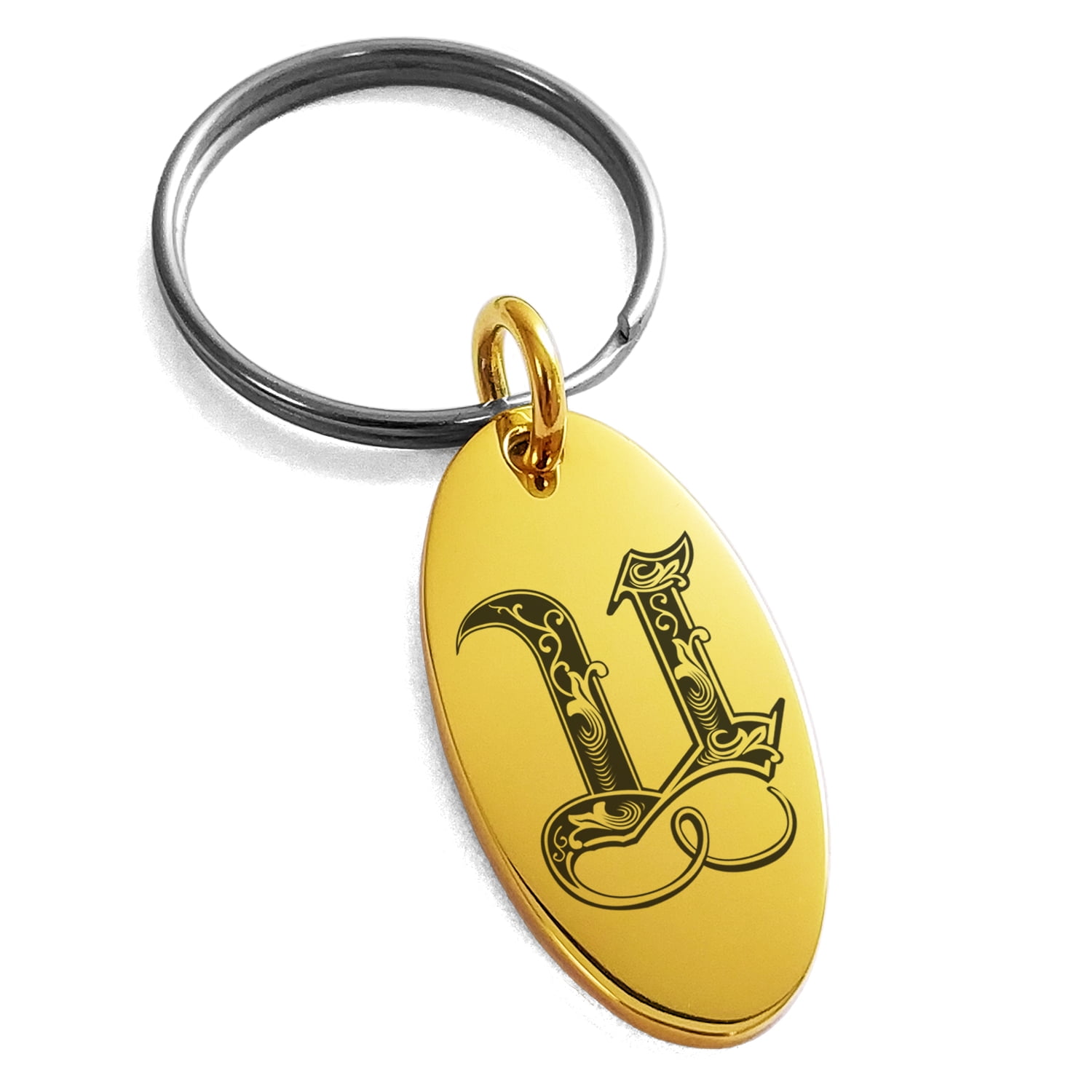 Stainless Steel Letter U Initial Royal Monogram Engraved Small Oval ...