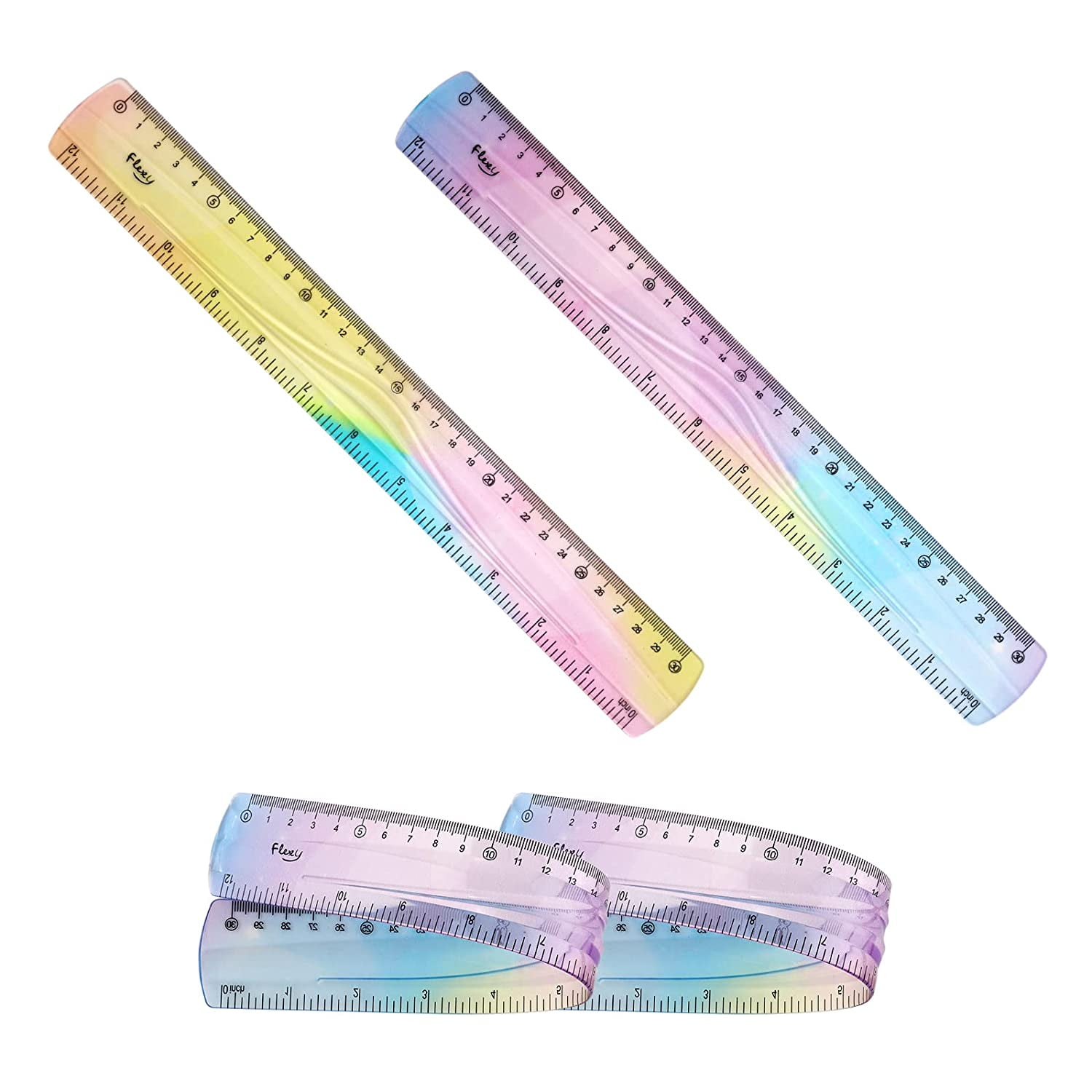 Pack of 2 Flexible Rulers for School,30 cm Soft Plastic Ruler Colour ...
