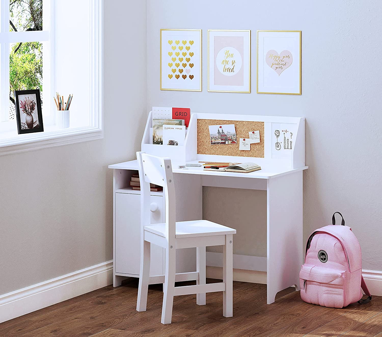 UTEX Kids Study Desk with Chair, Wooden Study Table for 3-8 Years Old ...