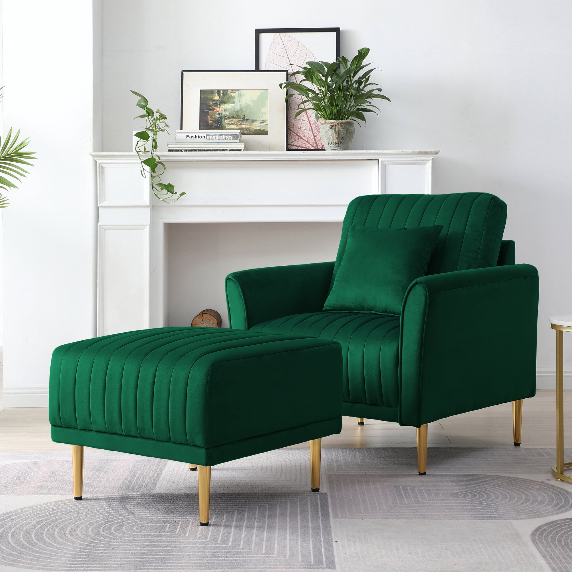 Accent Chair with Ottoman Set, Modern Velvet Tufted Upholstered Lounge ...